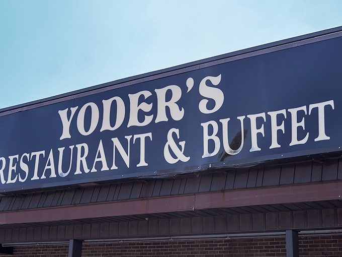 The iconic blue signage of Yoder's stands out against the sky&mdash;like a beacon of hope for travelers wondering if they'll ever eat well on the road again.