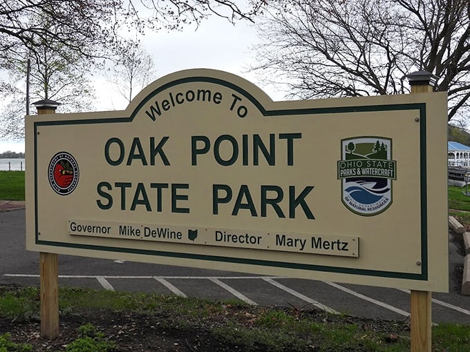 The official welcome sign&mdash;your passport to Ohio's smallest state park with the biggest views and most peaceful atmosphere.