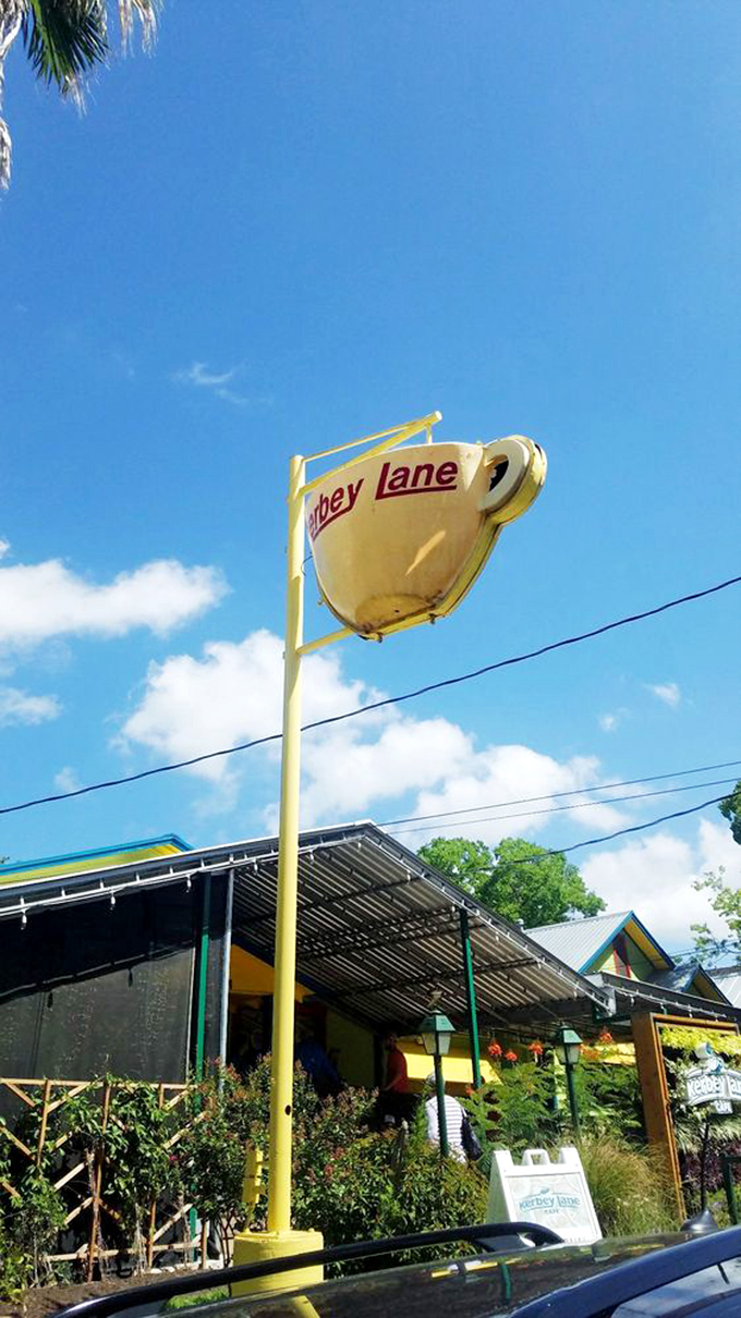 A coffee cup in the sky &ndash; the universal symbol for "slow down, come inside, happiness served all day."