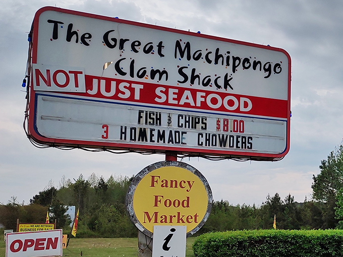 The marquee that's changed more lives than self-help books. Three homemade chowders is not a choice—it's a challenge worth accepting.