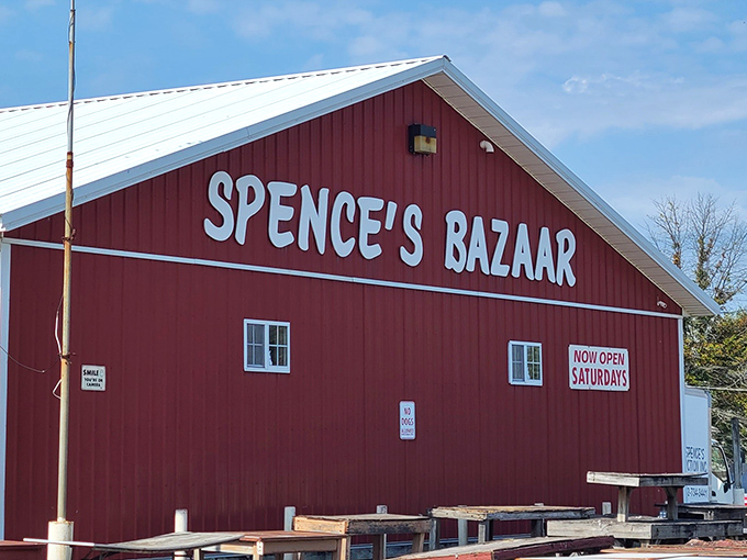 The barn's exterior stands proudly, advertising decades of Saturday adventures for those wise enough to venture inside.