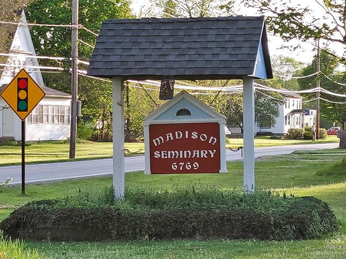The unassuming roadside sign belies the extraordinary experiences awaiting visitors at Madison Seminary's historic and possibly haunted grounds.