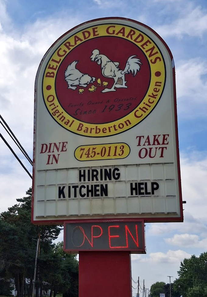 The roadside beacon that's guided hungry travelers for decades, featuring a rooster who knows exactly how good he has it here.