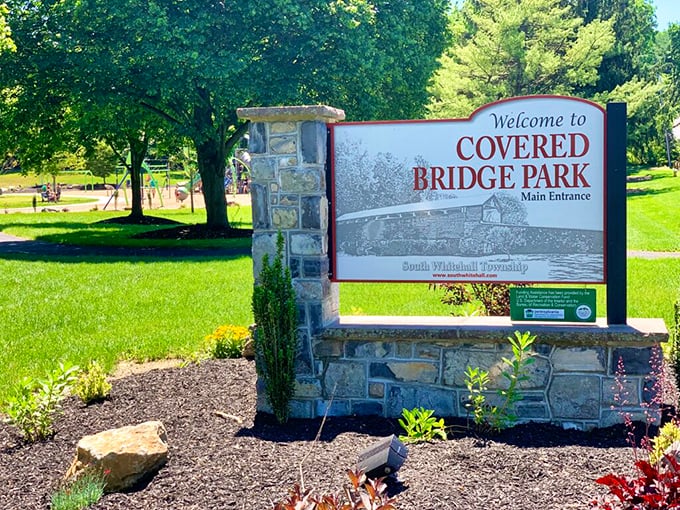 Clear signage helps visitors navigate, though honestly, the giant red bridge is pretty hard to miss.