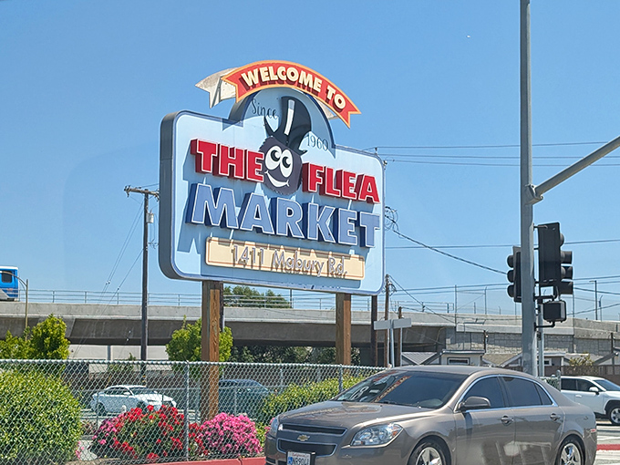 The iconic flea market sign stands as a beacon to bargain hunters since 1960. That cartoon flea has witnessed generations of Californians scoring incredible deals.