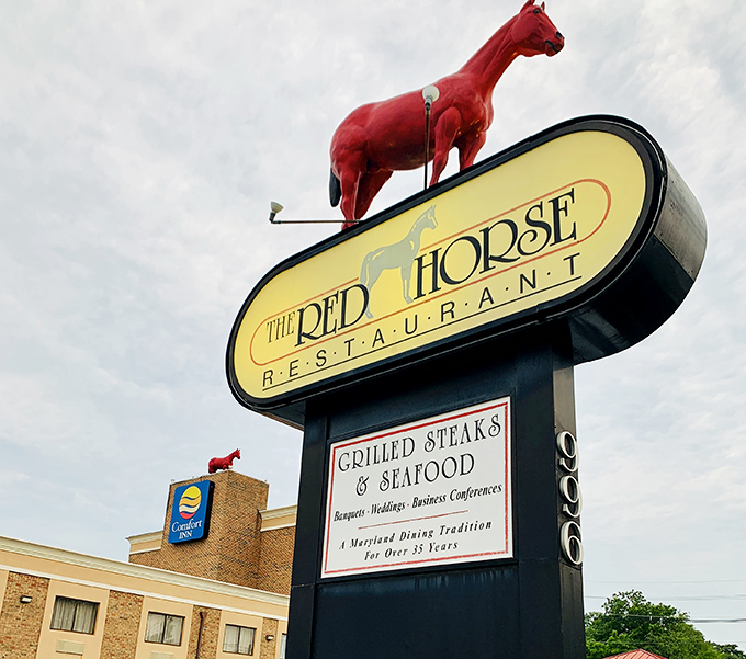 The roadside sign with its distinctive red horse silhouette has been guiding hungry travelers to this carnivore's paradise for decades&mdash;a beacon of beef in Frederick.