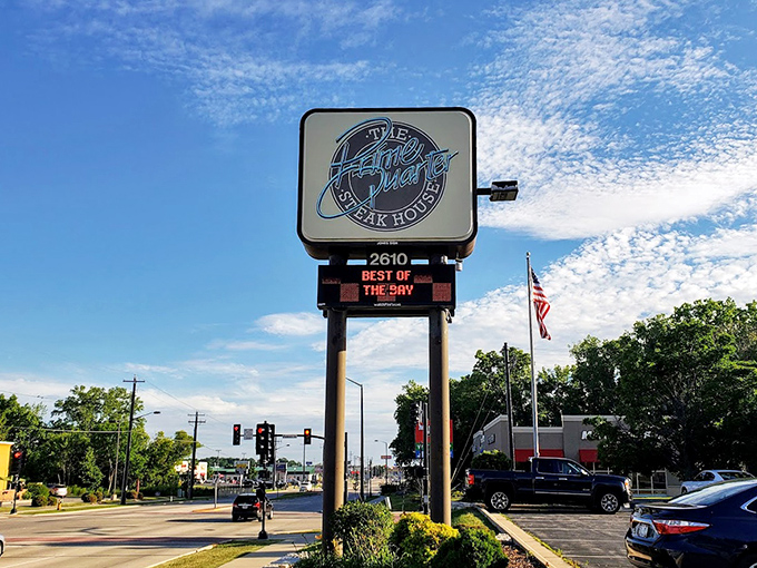 The roadside sign proudly announces "Best of the Bay"&mdash;a bold claim backed up by decades of perfectly grilled steaks and Wisconsin hospitality.