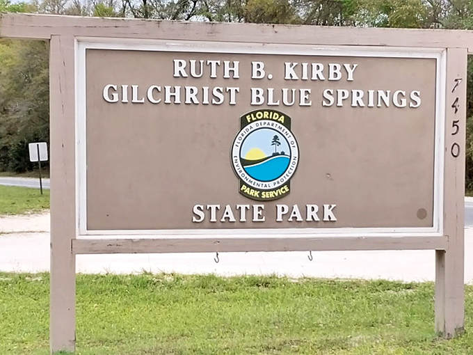 The official welcome sign doesn't begin to hint at the magic beyond. Like finding Narnia, but with better swimming options.