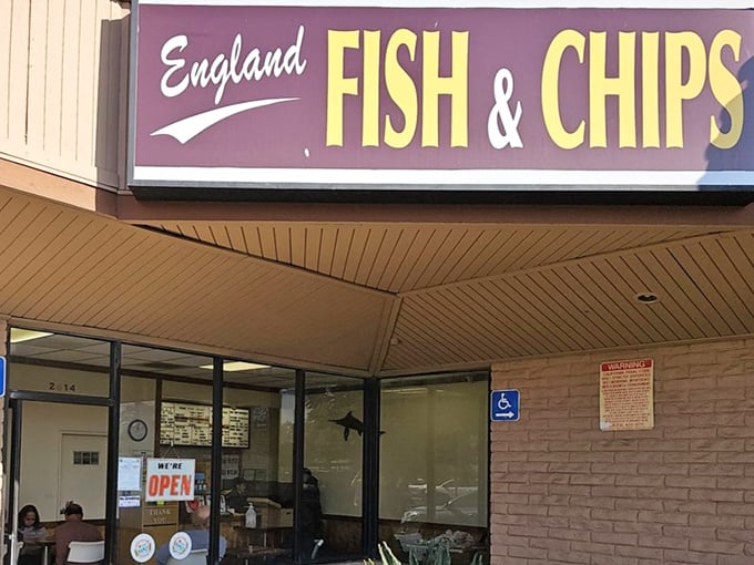 The sign doesn't lie &ndash; this is indeed England Fish & Chips, where British tradition meets California sunshine in a perfect culinary marriage.