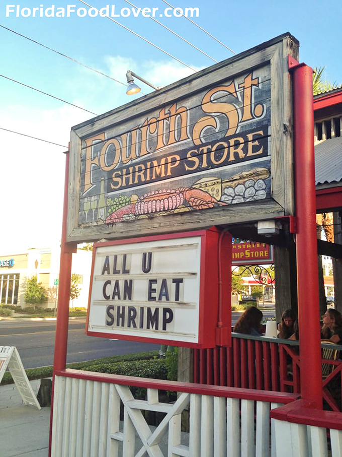The sign promises "All U Can Eat Shrimp"&mdash;words that rank among humanity's greatest phrases, right up there with "free wifi" and "snow day."