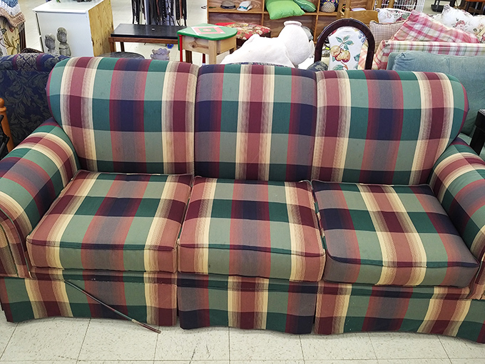 That plaid sofa might scream "1990s lake house," but at HandmeUPs prices, it's practically begging to star in your grad student apartment makeover story.