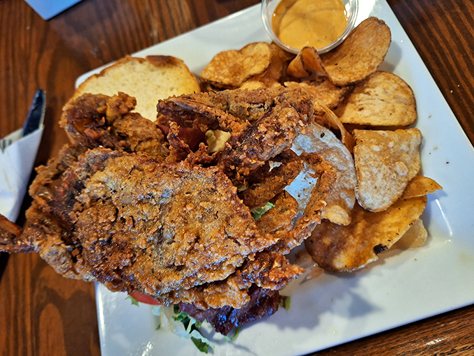The soft shell crab sandwich: a crispy, savory masterpiece that transforms "What is that?" into "Why haven't I been eating this my whole life?"