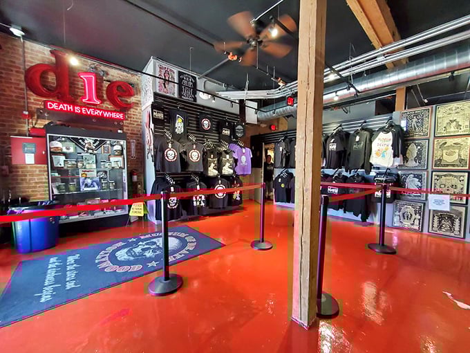 The museum's gift shop features branded merchandise for those who want to remember their brush with mortality.