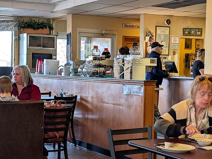 Where the magic happens: the counter area where coffee is always fresh, servers know your name, and the rhythm of a well-run restaurant plays out daily.