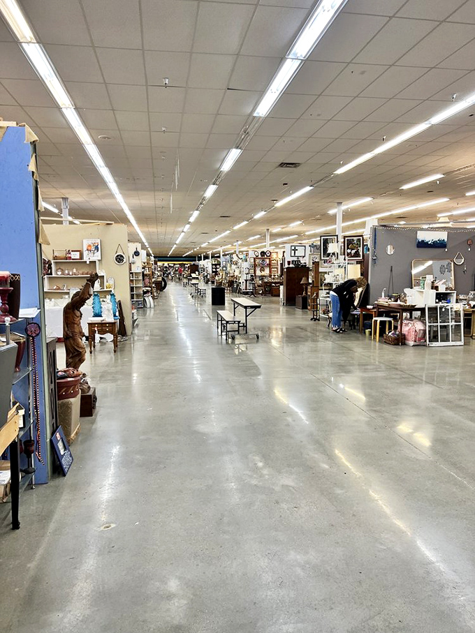 The wide, well-lit aisles offer breathing room between treasure zones. Like Vegas casinos, they're designed to keep you wandering for hours.