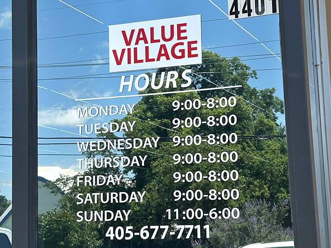 The store hours sign&mdash;your roadmap to treasure hunting success. Plan accordingly, fellow adventurers!