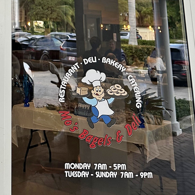 The cheerful cartoon chef on Mo's window invites you into a world of culinary comfort. Those generous hours mean satisfaction is almost always within reach.