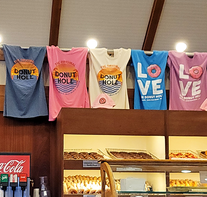 Donut Hole merch hanging proudly &ndash; because wearing your food allegiance on your chest is the ultimate badge of culinary honor.