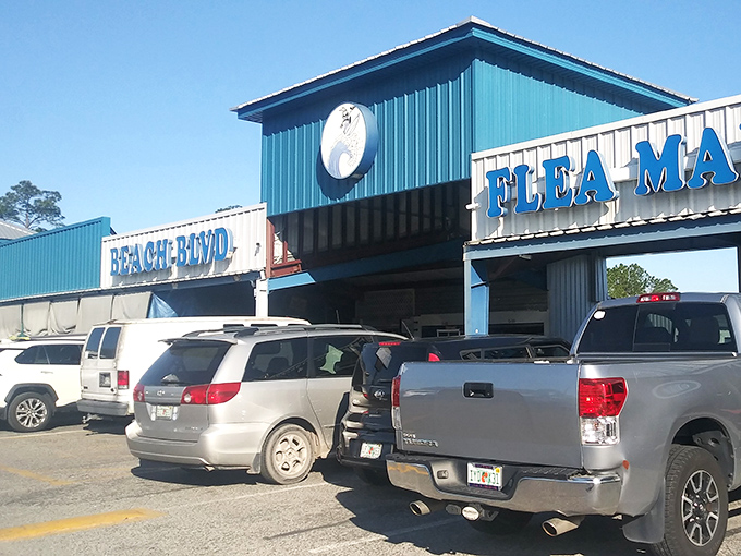 The welcoming storefront of Beach Boulevard Flea Market &ndash; where weekend warriors arrive in search of bargains and unexpected discoveries.