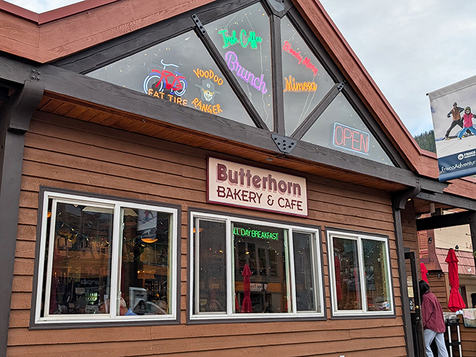 That iconic storefront sign promises exactly what awaits inside: a bakery and cafe that's become a mandatory pit stop on any Frisco adventure.