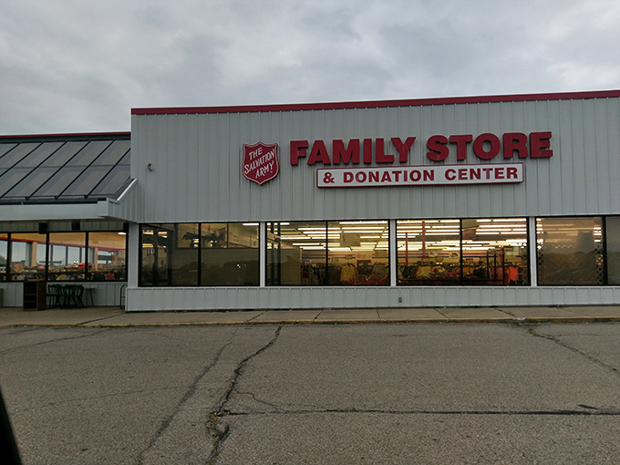 As dusk approaches, the Salvation Army Family Store glows like a beacon of bargain possibilities, promising adventures in thrifting for all who enter.