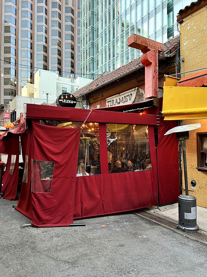Even bundled up for San Francisco weather, Caf&eacute; Tiramisu's exterior radiates Mediterranean warmth. That burgundy awning is a beacon for hungry souls.