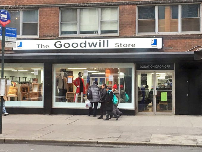 The exterior view that countless New Yorkers walk past daily – some hurrying by, others slowing down, recognizing the portal to affordable treasures within.