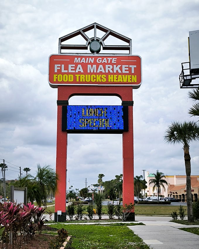 That towering sign promises food truck heaven, because great shopping requires equally great fuel to keep going strong.