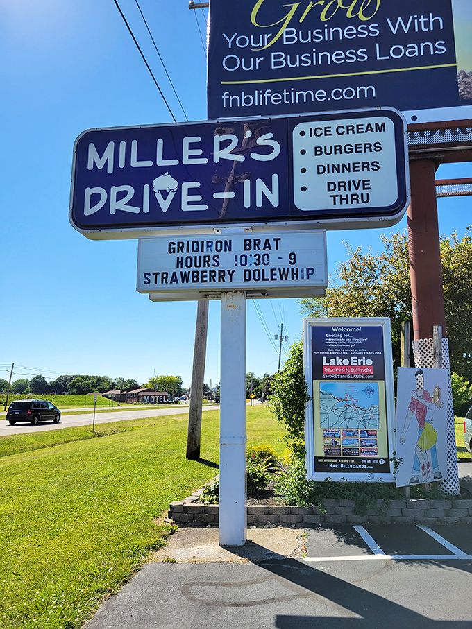 The roadside sign stands as both landmark and promise&mdash;burgers, ice cream, and a temporary escape from the modern world await just ahead.