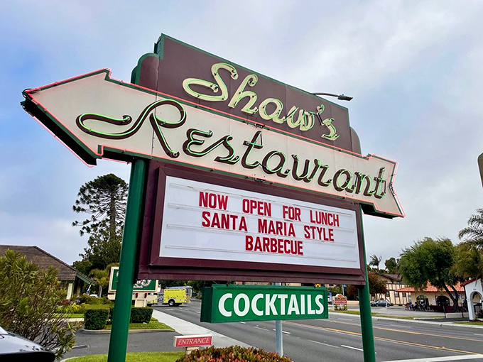 The vintage street sign announces Santa Maria-style barbecue like it's breaking news &ndash; which, for your taste buds, it absolutely is.