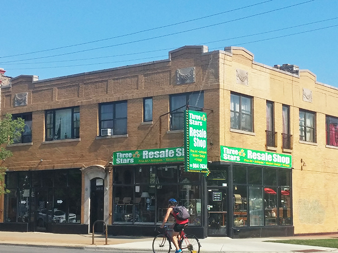 The corner building housing Three Stars Vintage stands as a beacon for design enthusiasts and nostalgia seekers alike. The hunt begins here!