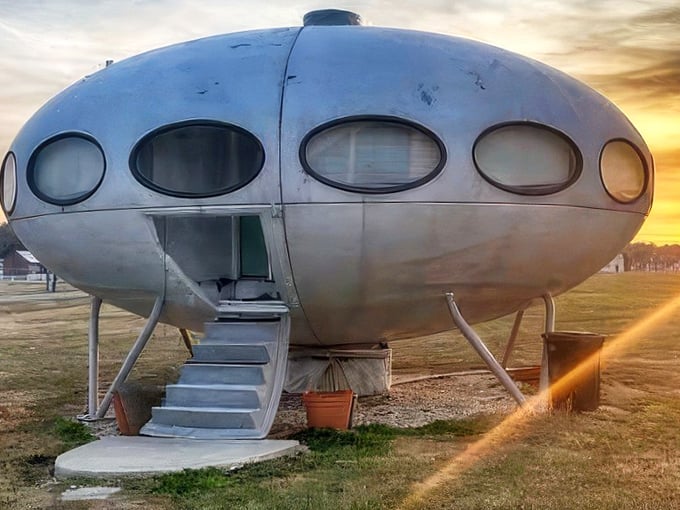 As the sun sets on Eagle Crest Aerodrome, the Futuro House silhouette creates the perfect Delaware postcard moment.
