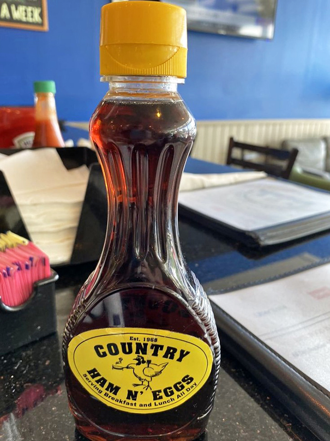 That iconic syrup bottle—like a magic wand that transforms ordinary pancakes into extraordinary memories. Breakfast alchemy in liquid form.