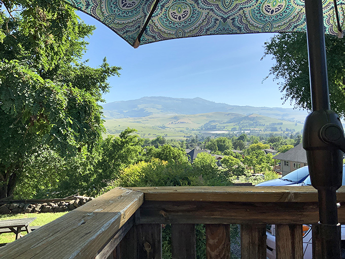 Breakfast with a view: The Breadboard's patio reveals Ashland's rolling landscape—nature's perfect digestif after a plate of their legendary eggs.