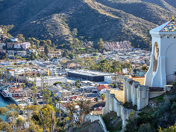 From this vantage point, Avalon reveals itself as a perfect pocket-sized paradise, with the historic Casino building standing guard over the town below.