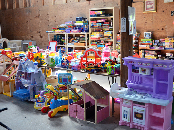 Toy department extraordinaire! That pink play kitchen has probably "cooked" more imaginary gourmet meals than most real kitchens ever will.