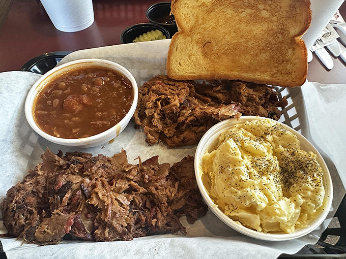 The two-meat platter &ndash; where potato salad and baked beans aren't sides, they're supporting actors in a meat-centered blockbuster. 