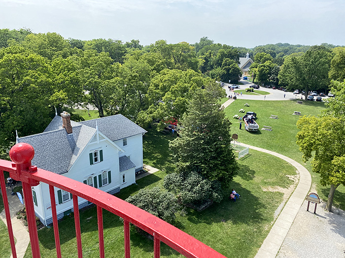 The view lighthouse keepers enjoyed for two centuries&mdash;a panoramic vista of green lawns, winding paths, and visitors making memories below.