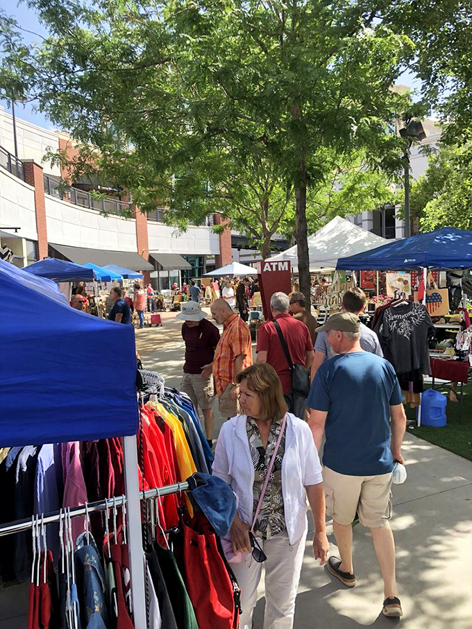 Market-goers weave through a tapestry of tents, each person on their own treasure hunt, united by the thrill of potential discovery.