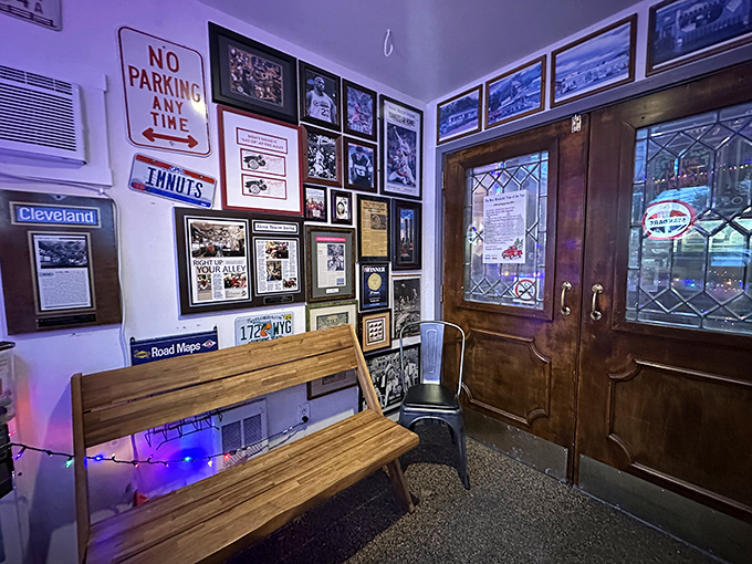 Even the waiting area tells stories, with sports memorabilia and a wooden bench that's witnessed countless hungry anticipations.