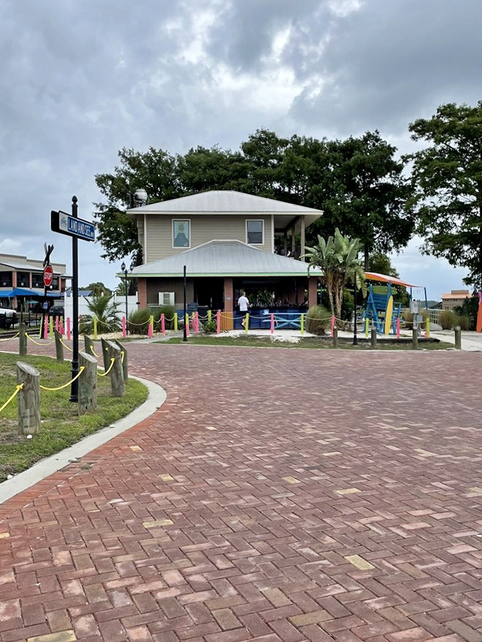 The brick walkway leads to paradise like a yellow brick road for hungry adults. Dorothy never had fish and chips this good in Oz.