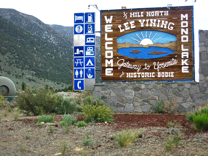This welcome sign says it all &ndash; Lee Vining sits at the crossroads of natural wonder and small-town hospitality.