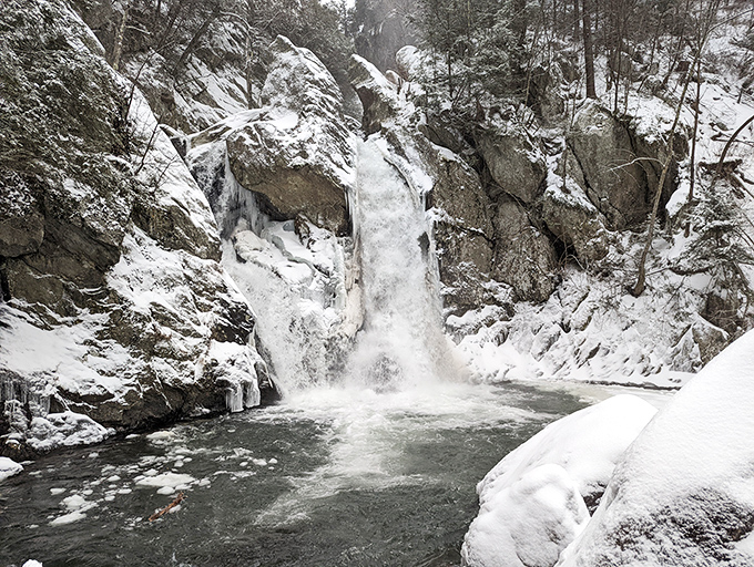 Winter transforms Bash Bish Falls into a frozen fantasy world, where rushing water becomes sculptural ice and the familiar becomes magically unfamiliar.