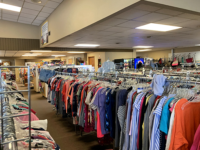 The women's clothing section stretches toward the horizon like a textile savanna. Somewhere in this colorful landscape is the perfect top you didn't know you needed.
