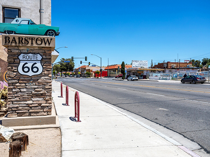 Barstow's Route 66 heritage is proudly displayed, reminding visitors they're standing on the road that built American road trip culture.