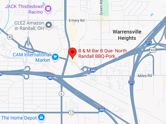 16. b & m bar b que north randall bbq pork,beef & turkey ribs,brisket,seafood & more map