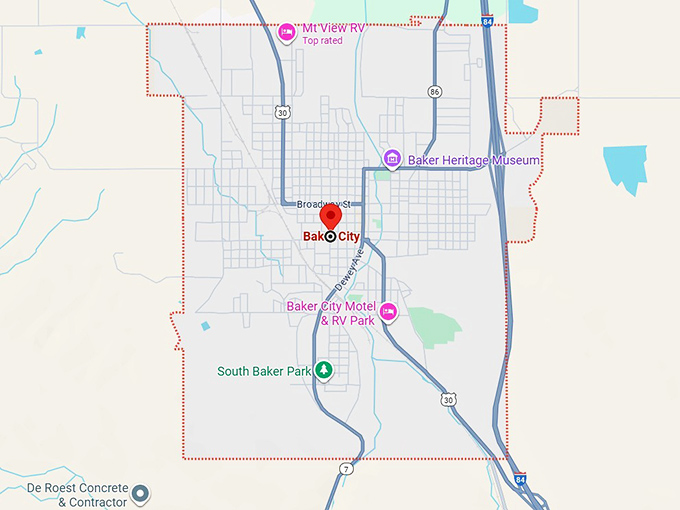 16. baker city, or map
