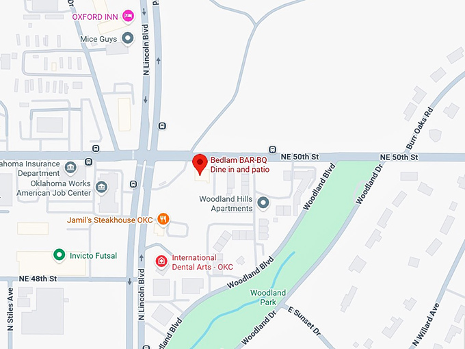 16. bedlam bar b q dine in and patio map