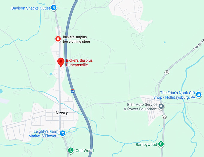 16. bickel's surplus too (16554 dunnings hwy) map