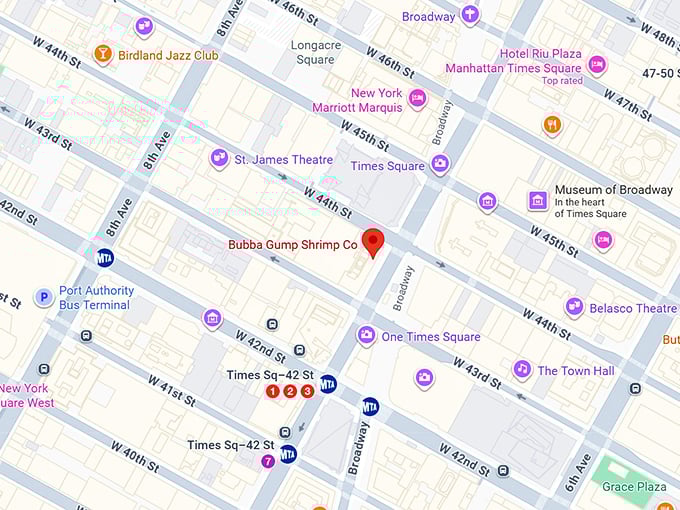 16. bubba gump shrimp co. (1501 broadway) map